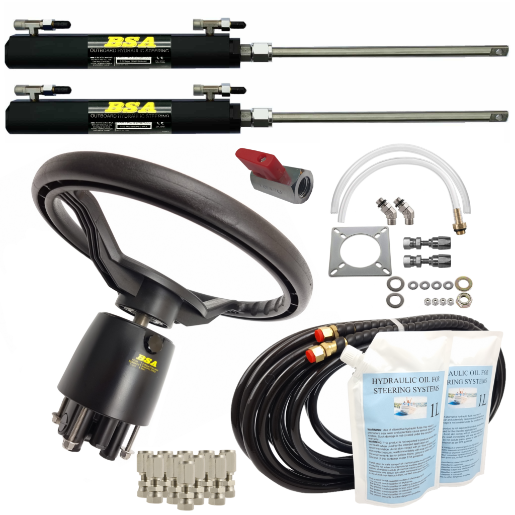 Twin Side Mount Hydraulic Outboard Steering Kit - Up To 150HP | BSA