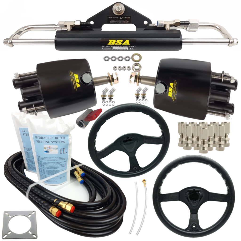 Dual Station Hydraulic Outboard Steering Kit & Steering Wheels - Up To ...