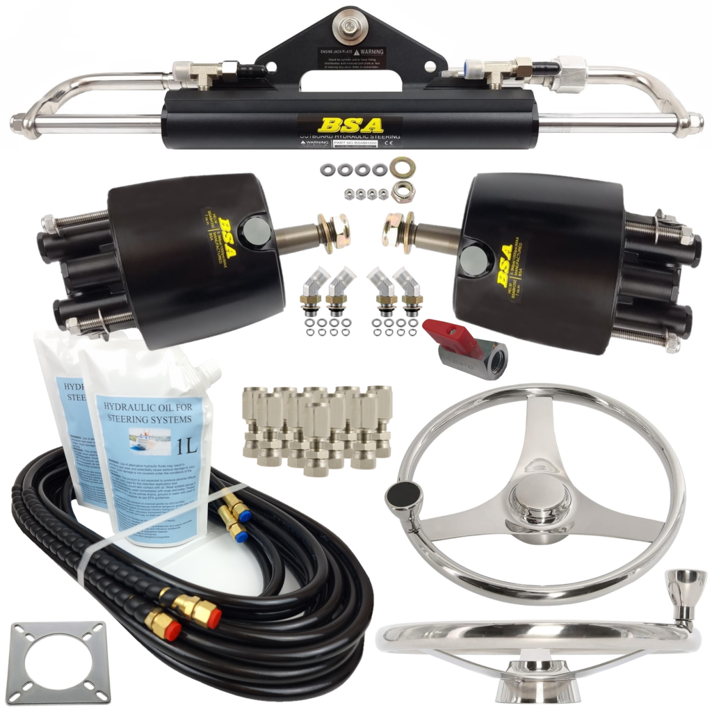 Dual Station Hydraulic Outboard Steering Kit & Stainless Steel Wheel ...