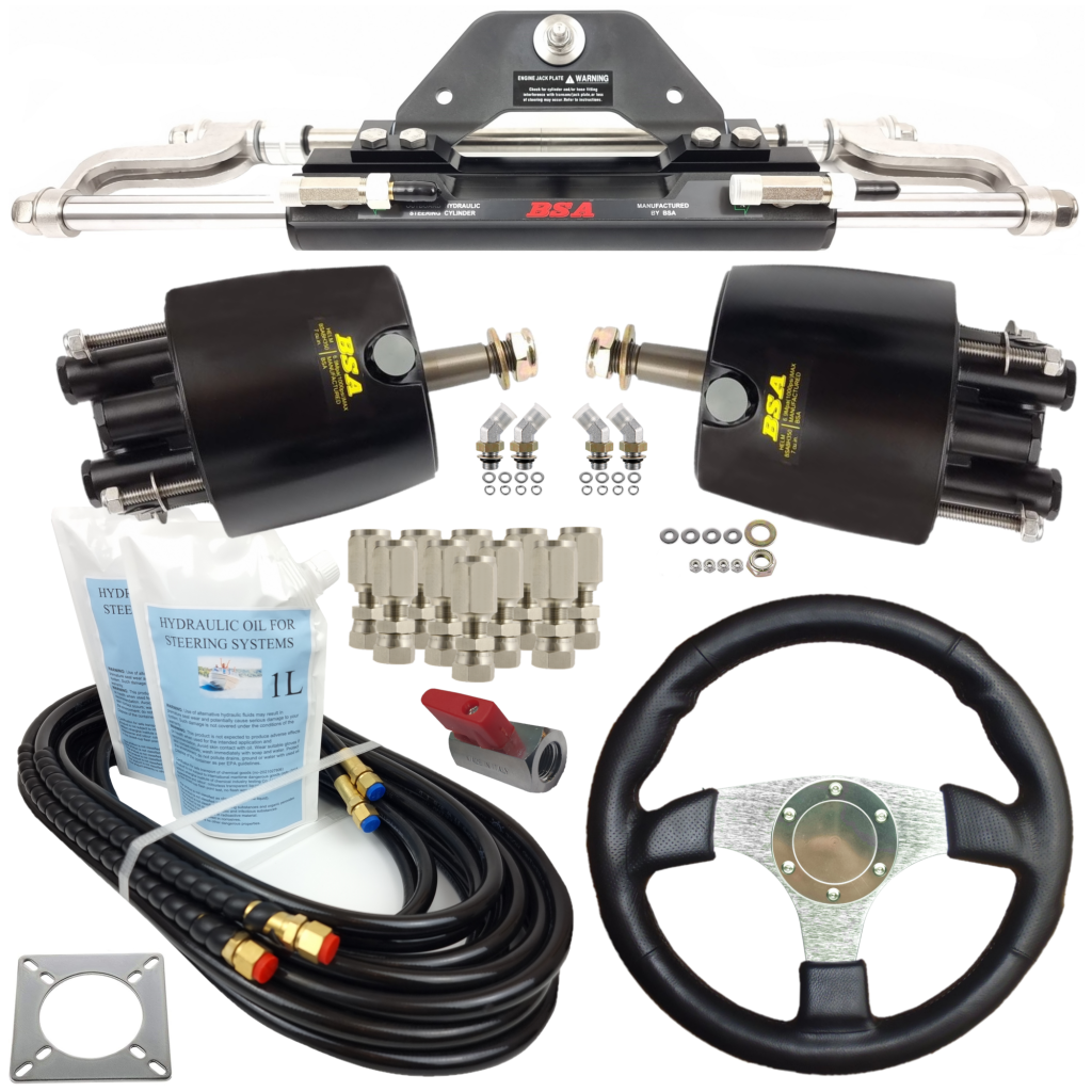 Dual Station Outboard Steering Kit & Sports Wheel - Up To 300hp | BSA