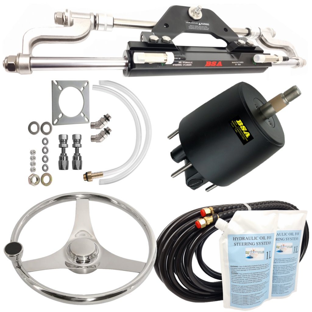 Hydraulic Outboard Steering Kit & Stainless Steel Wheel - Up To 300hp