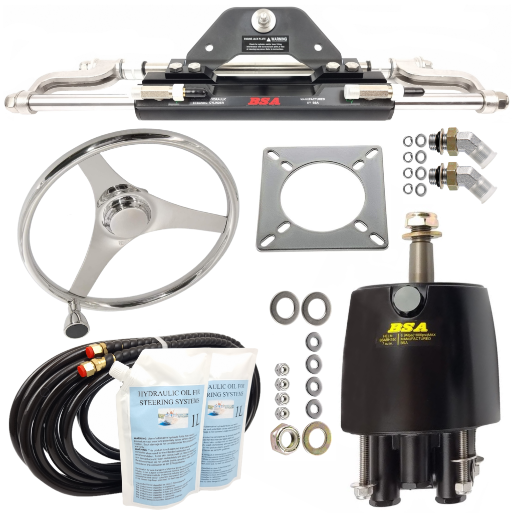 Heavy Duty Hydraulic Outboard Steering Kit & Stainless Steel Wheel - Up ...