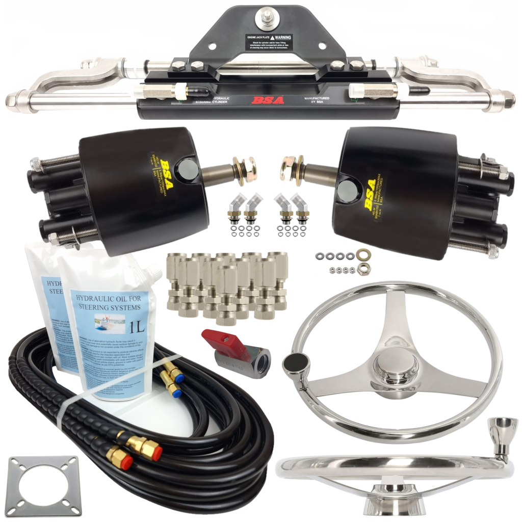 Dual Station Hydraulic Outboard Steering Kit & Stainless Steel Wheel ...